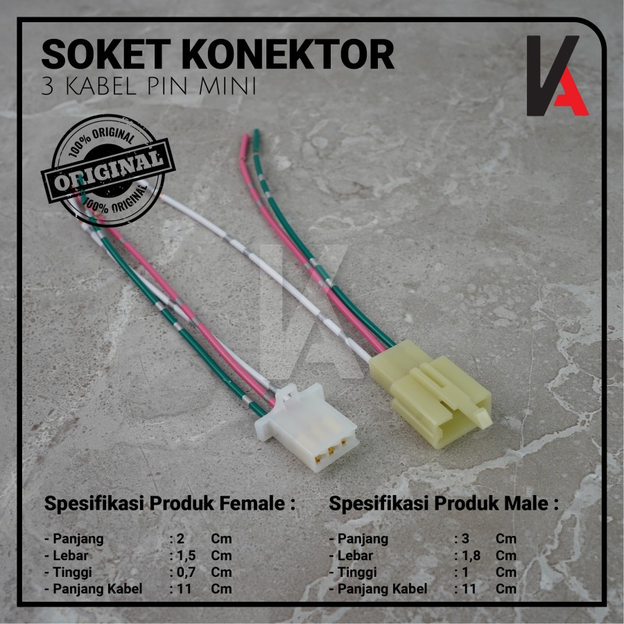 Jual Soket Sambung 3 Pin Kecil / Mini Socket Kabel Konektor Mobil Motor ...