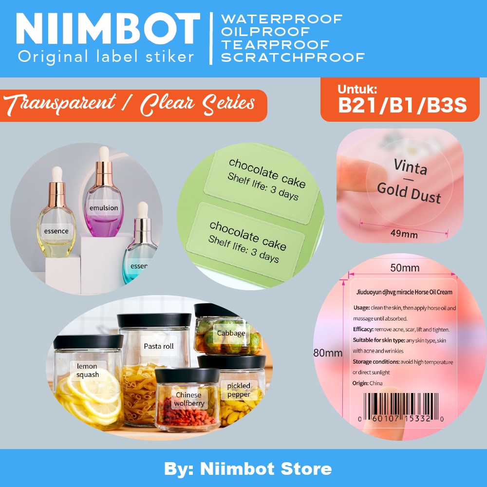 Jual Thermal Label Stiker Niimbot B21 B1 B3S Sticker Refill Label - Clear Bening Transparent ...