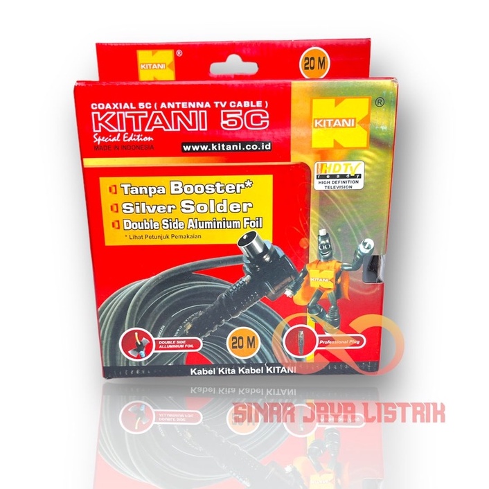 Jual Kitani kabel antena TV Coaxial 5C-2V + Jack Plug Tekuk 20 meter ...