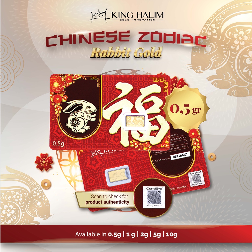 Jual LOGAM MULIA EMAS KING HALIM 0.5 GR - CHINESE ZODIAC RABBIT ...