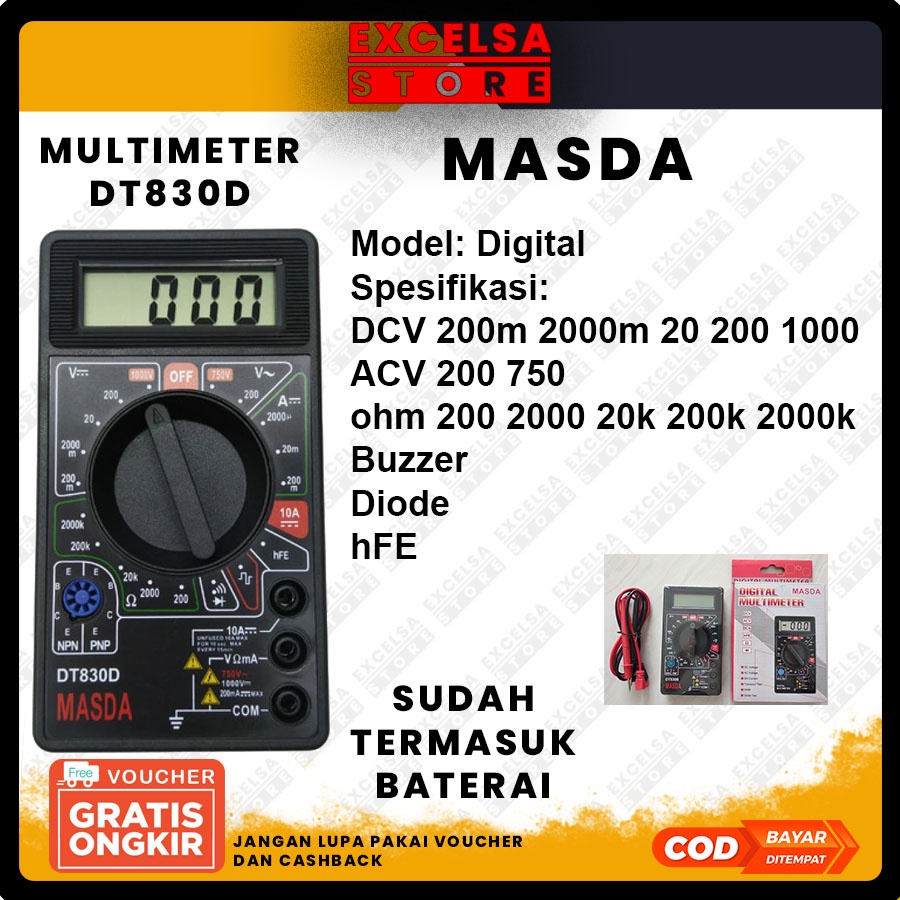 Jual Digital Multimeter Masda DT830D Multitester Buzzer Avo meter DT ...