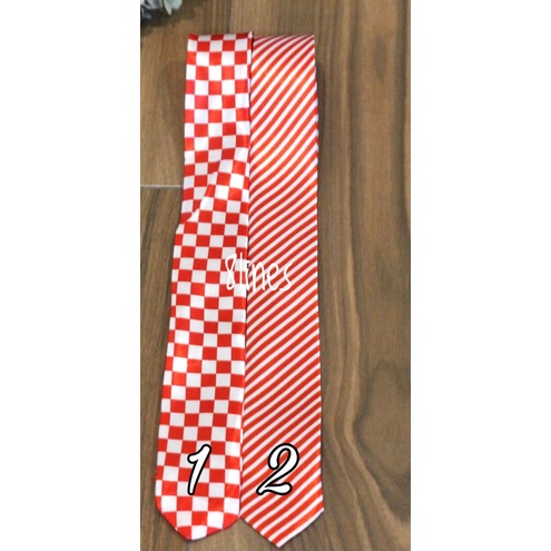 Jual Dasi Panjang Motif Garis Merah Red Putih Kotak Satin Pria | Shopee ...
