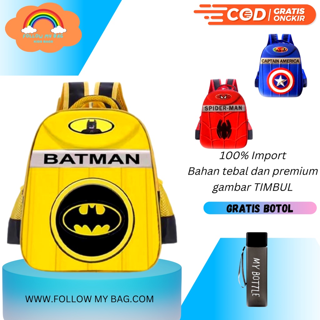 Jual Tas sekolah anak laki laki TK import gambar timbul karakter superhero waterproof | Shopee ...