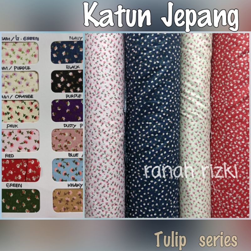 Jual kain katun jepang motif bunga tulip series km135 / bahan baju ...