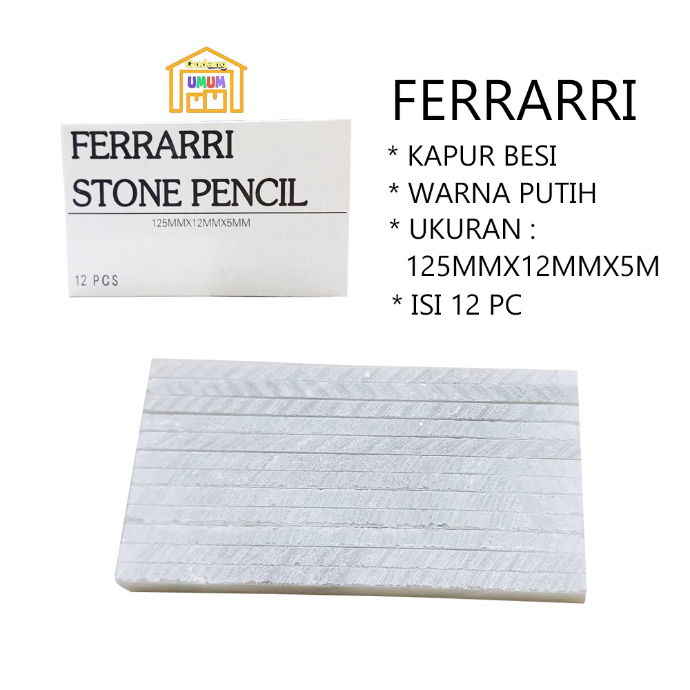 Jual Kapur Besi Stone Pencil Ferarri 125MMX12MMX5MM Kapur Besi Isi 12 ...