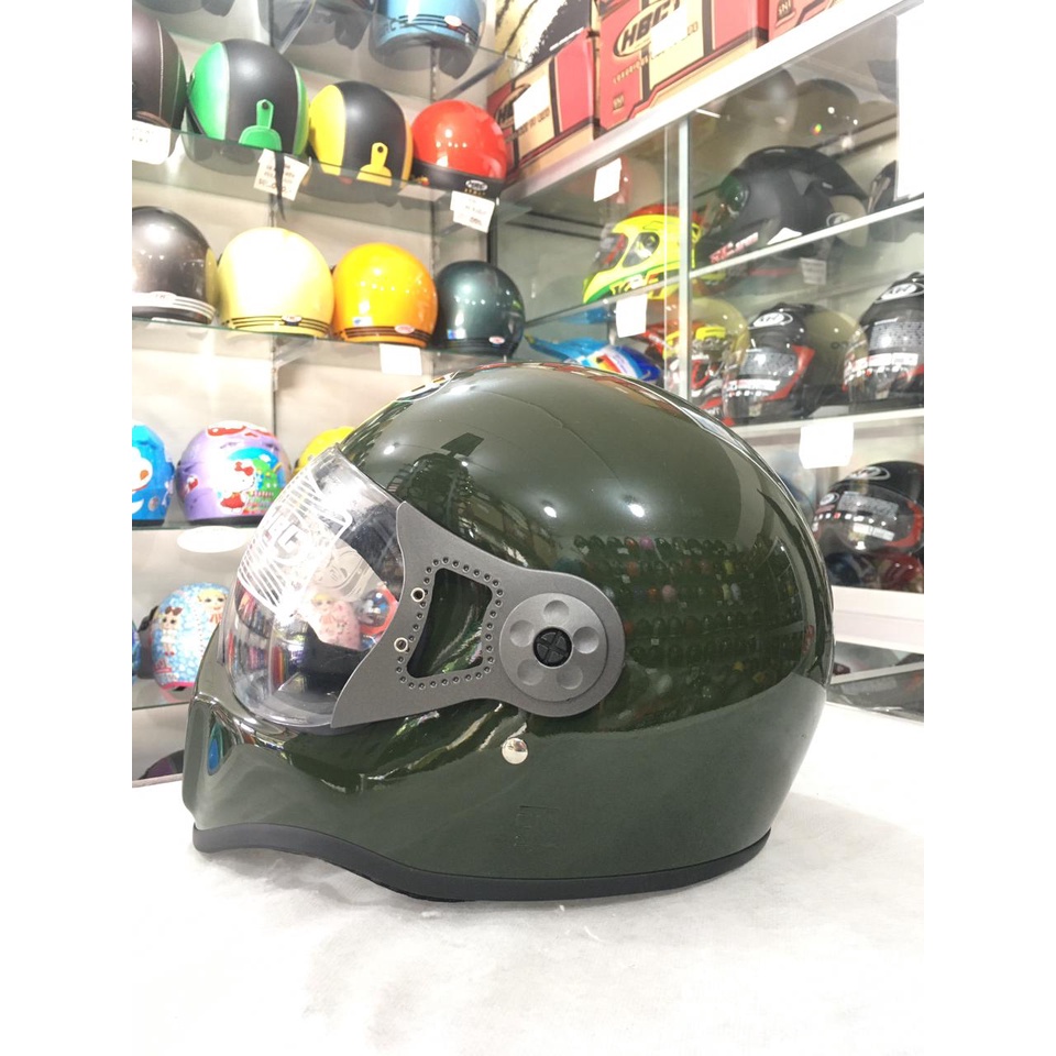 Jual HBC Helm Cakil Kaca Pilot Full Face Dewasa Warna Hijau Army Glossy ...