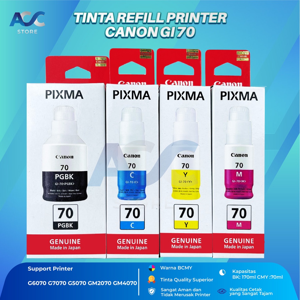 Jual 1 Set 4 Warna Tinta Canon GI‑70 Untuk Printer G5070 G6070 GM2070 ...