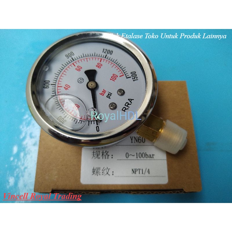 Jual pressure gauge manometer raket 100 bar 2,5" in inch stainless RRA ...