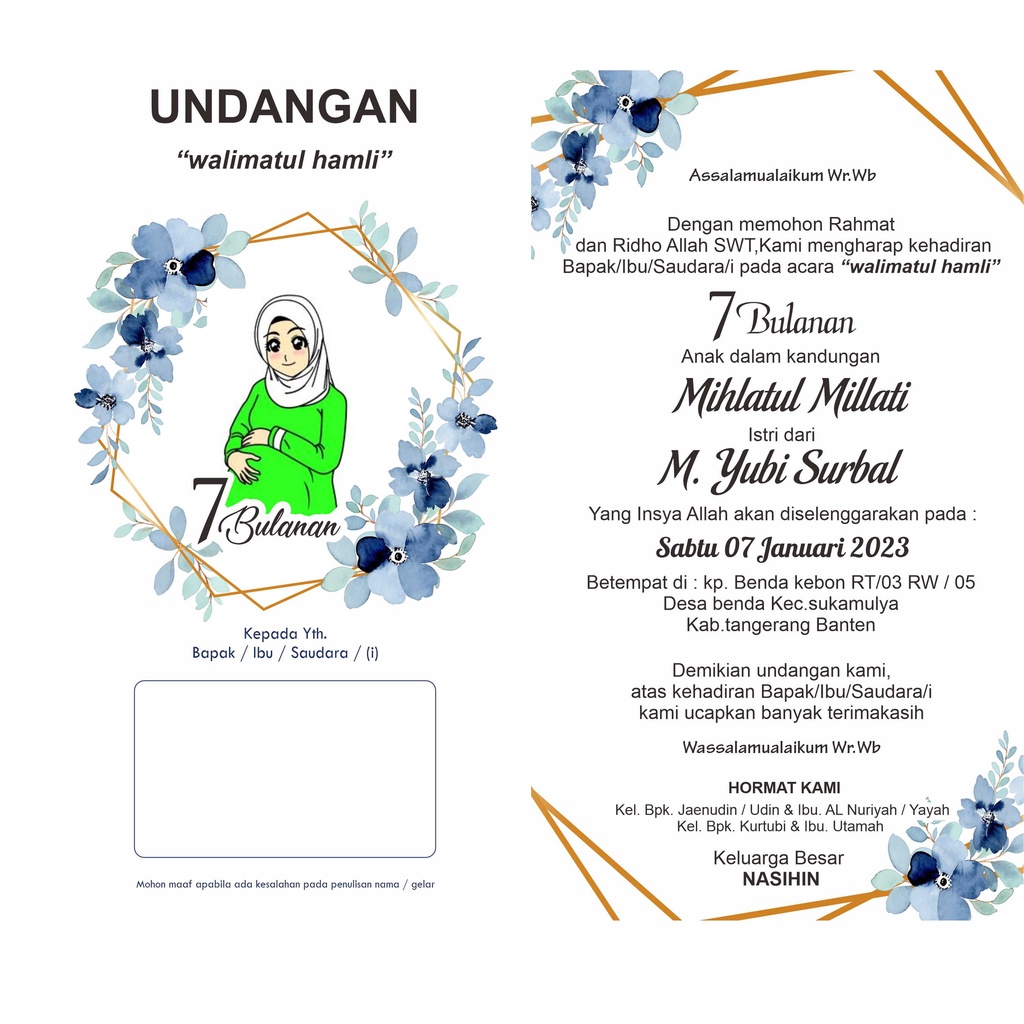 Jual cetak Undangan Walimatul Hamli 7 bulananan 3 bulanan 4 bulanan ...