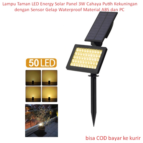 Jual Lampu Taman LED Energy Solar Panel 3W Cahaya Putih Kekuningan ...