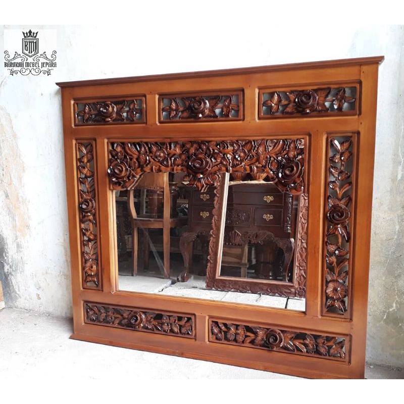 Jual pigura kaca jati ukir mawar | Shopee Indonesia