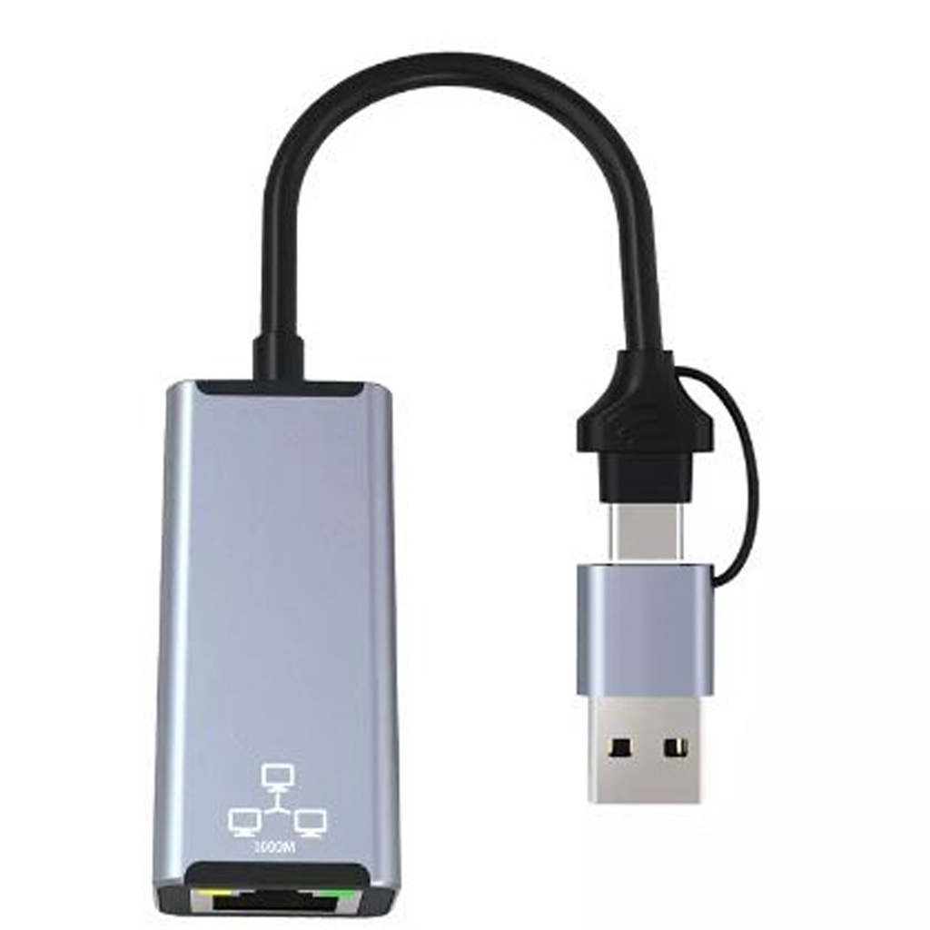 Jual LAN Adapter Type C (USB C/ USB A) to LAN 2 IN 1 Ethernet RJ45 ...