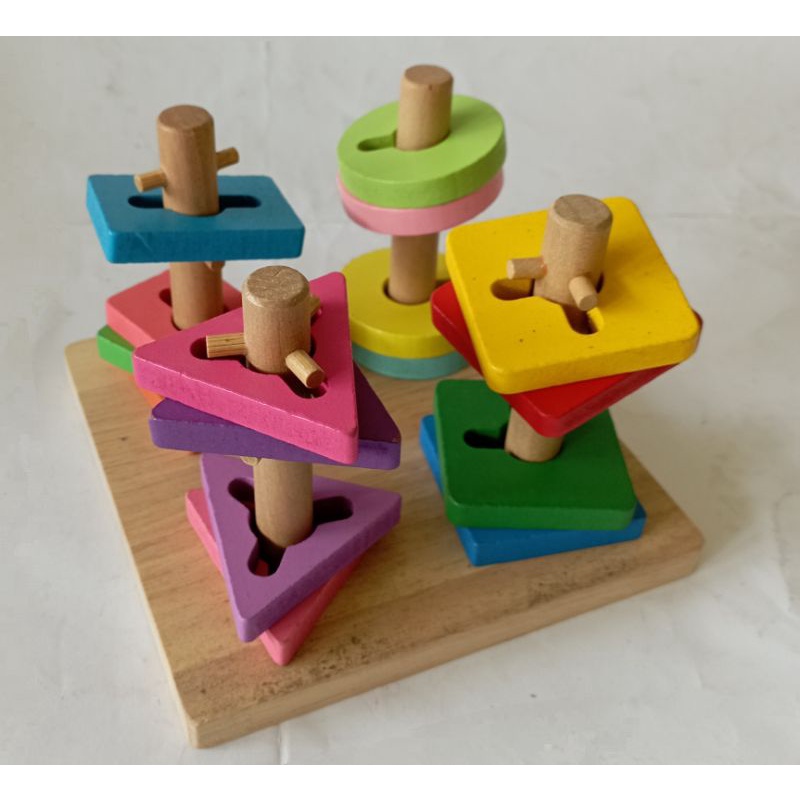 Jual Menara geometri kayu mainan kayu menara geometri menara kunci ...