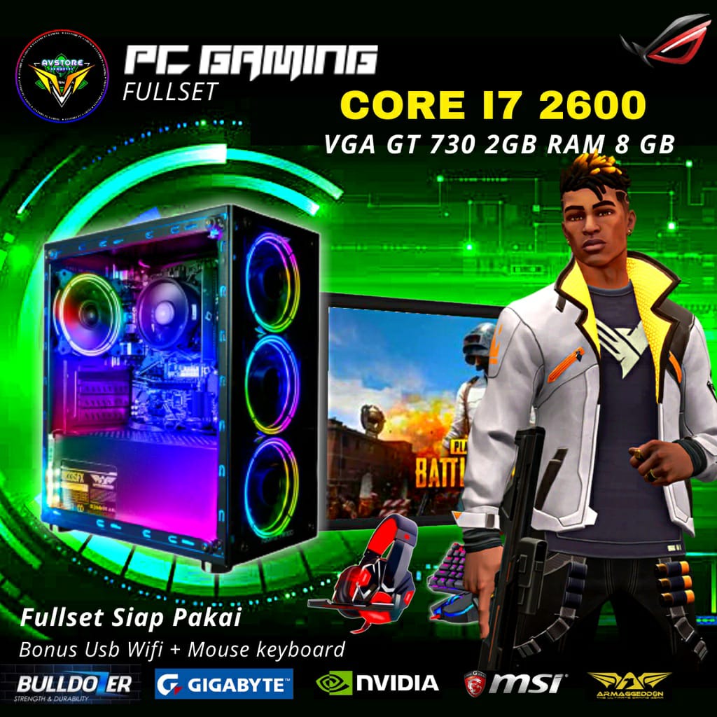 Jual PC GAMING FULLSET PC CPU GAMING RAKITAN FUL SET I7 VGA GT 730 RGB RAM 8GB SSD NVME 128GB ...