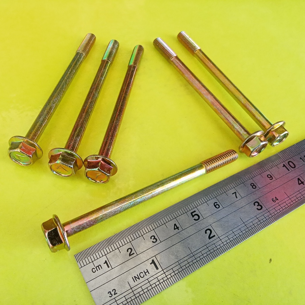 Jual FLANGE BOLT KUNING M6 X 80 / BAUT 10 KUNCI 10 / BAUT TOPI M6 X 80 KUNING / FLANGE BOLT ...