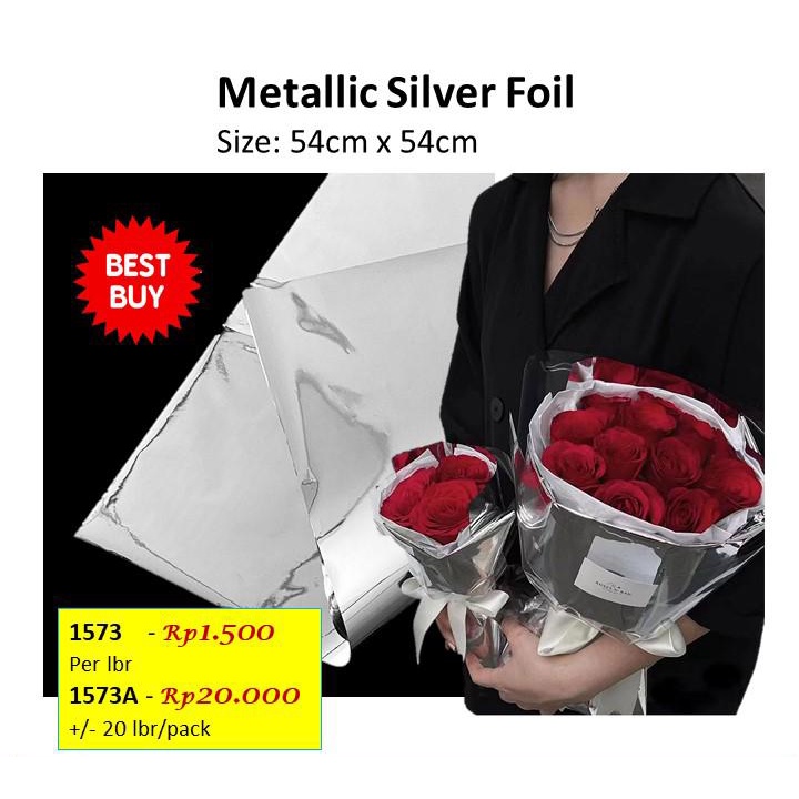 Jual Metallic Silver Foil wrapping flower kertas buket | Shopee Indonesia