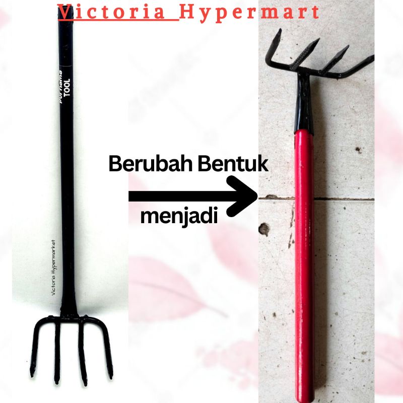 Jual Cangkul Garpu Garukan Cangkrang Gagang Kayu Merah Sampah Berkebun ...