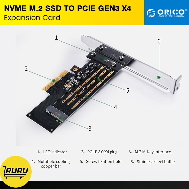 Jual ORICO PCI 3.0 Expansion Card for PCIE NVME M.2 SSD 32Gbps 2TB GEN3 ...