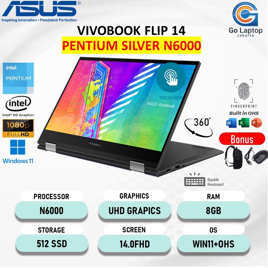 Jual ASUS VIVOBOOK FLIP 14 TP1400KA 2IN1 TOUCH N6000 8GB 512SSD 14.0FHD ...