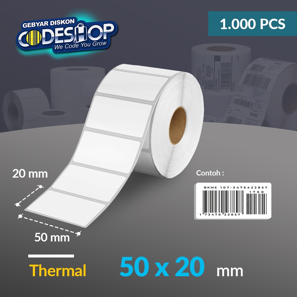 Jual Codeshop Label Thermal 50 x 20 mm 1 Line Stiker Printer Barcode Core 1 Inch isi 1000 Pcs ...