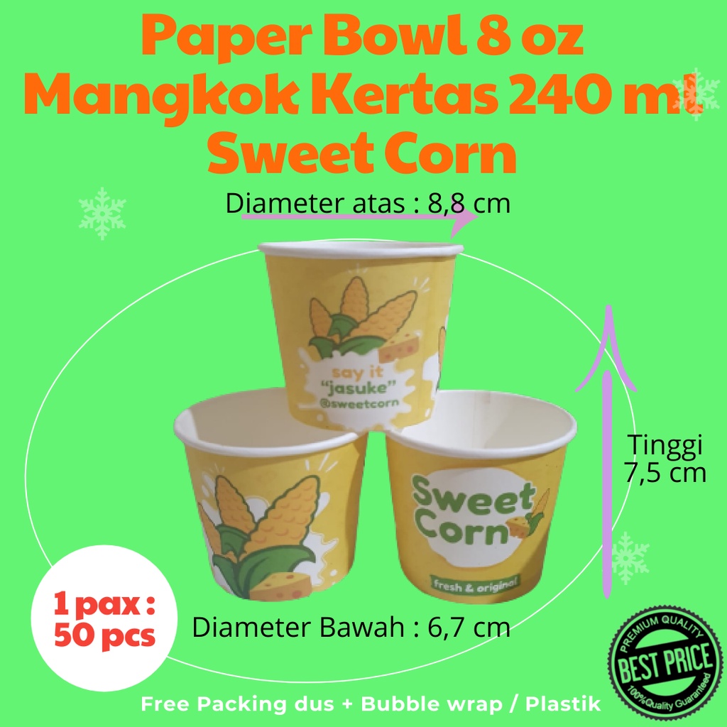 Jual Paper bowl Mangkok Kertas 8 oz 240 ml Sweet Corn isi 50 pcs untuk ...