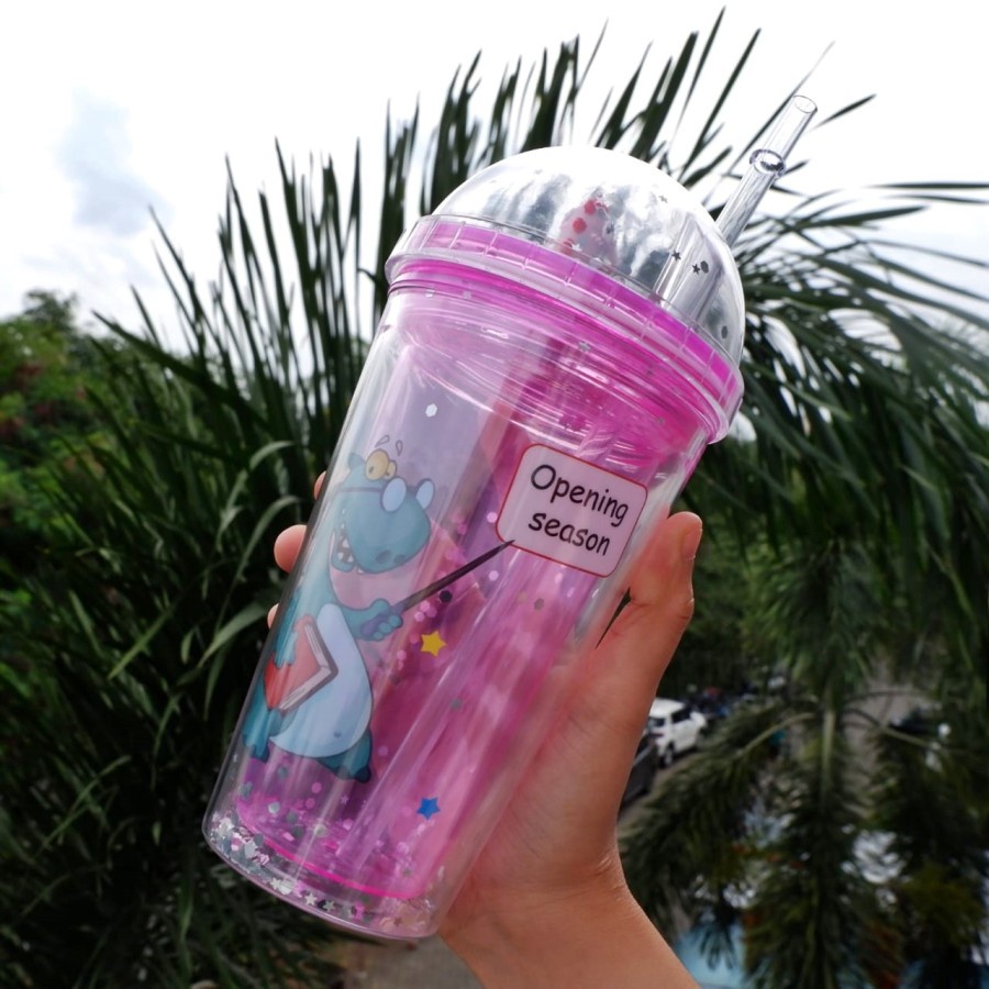 Jual Botol Tumbler Ice Cup Dinosaurus Botol Air Double Wall Plastik ...