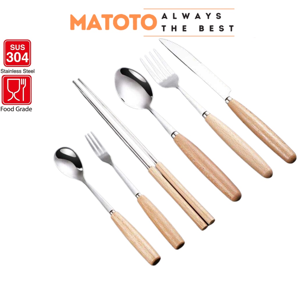 Jual Matoto Set Perlengkapan Makan Sendok Garpu Pisau Sumpit Wooden ...