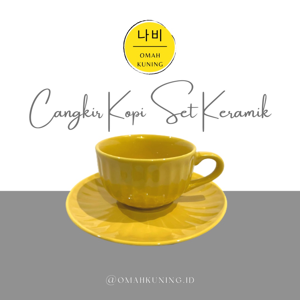 Jual PIRING - GELAS TEH - CANGKIR KOPI KERAMIK KOPIN WARNA KUNING ...