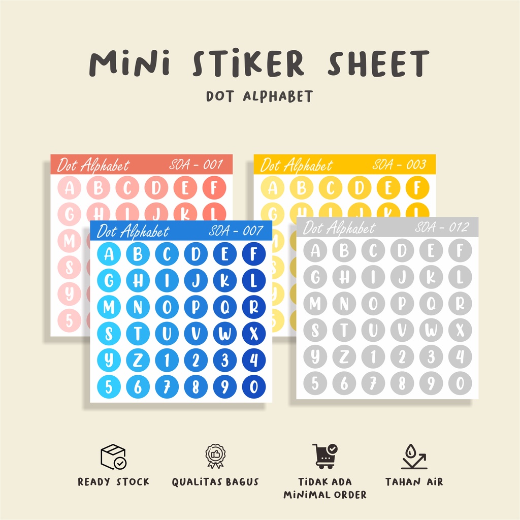 Jual ( 10 pcs )murah cetak stiker sheet/DOT ALPHABET/anti air/stiker hp ...