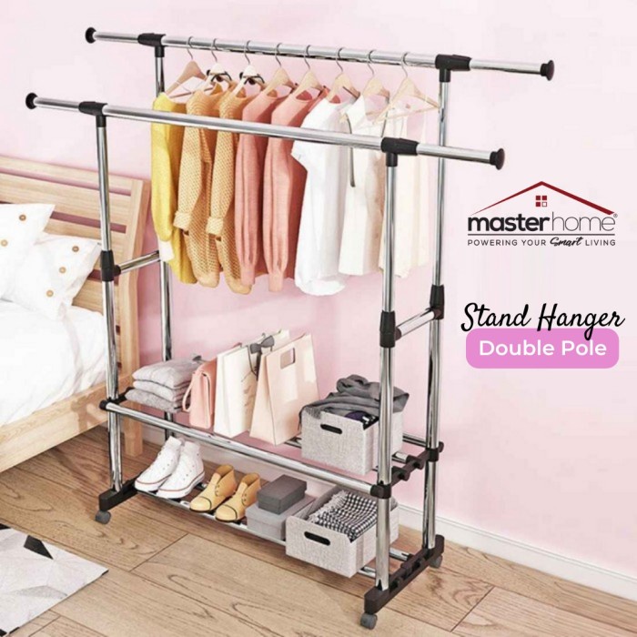 Jual STAND HANGER DOUBLE POLE DOUBLE TATAKAN DENGAN 4 RODA | Shopee ...