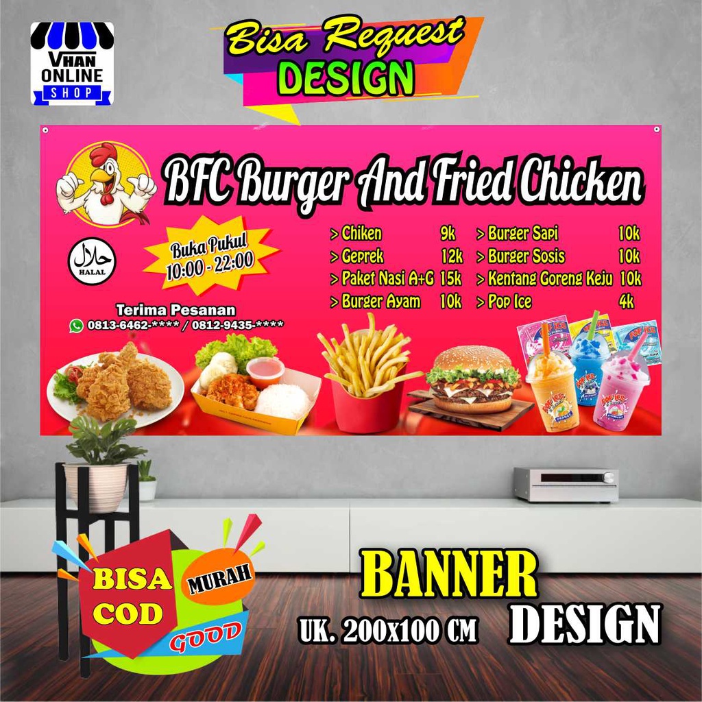 Jual Spanduk Banner Jualan Burger Dan Fried chicken, Murah Tebal Bagus ...