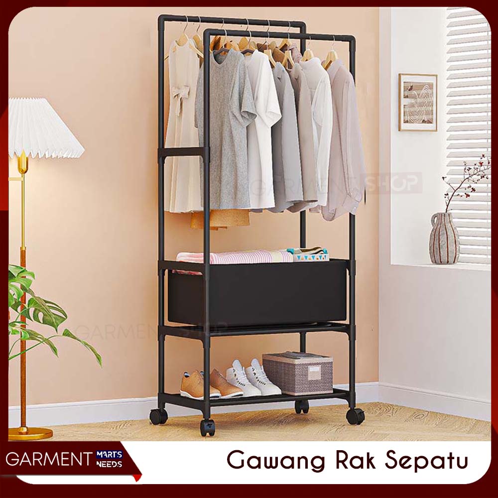 Jual Rak Gantungan Baju Celana Sepatu Stand Hanger Dengan Roda ...