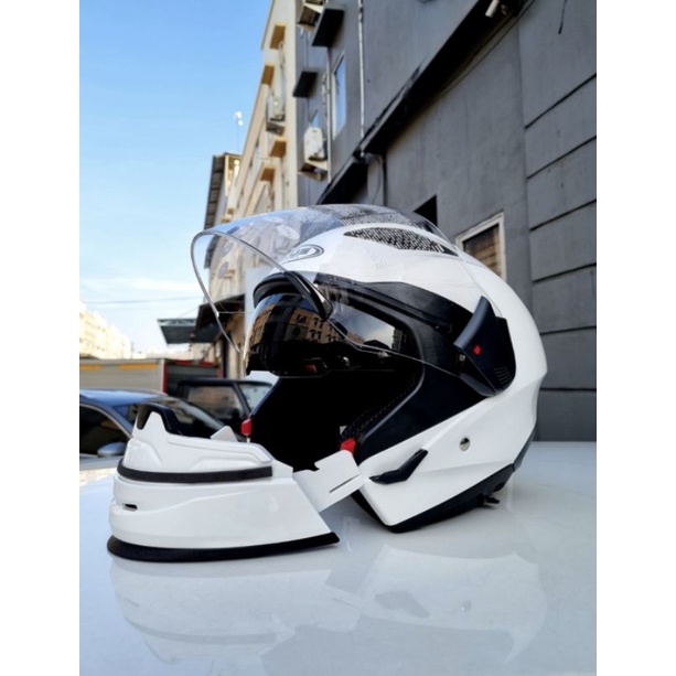 Jual (CACAT) ZEUS ZS 611C WHITE MODULAR DOUBLE VISOR | Shopee Indonesia