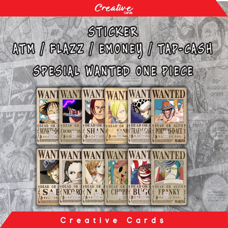 Jual Stiker Sticker Kartu Atm Skin Card Anime One Piece Wanted Stiker ...