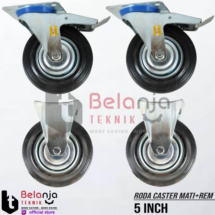 Jual Roda Caster 5 Inchi Karet Mati Dan Rem Hidup Dijual Set ...