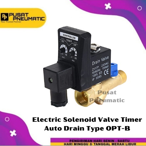 Jual 1/2" OPT-B Electric Solenoid Valve Timer Auto Drain 16bar 230 vac ...
