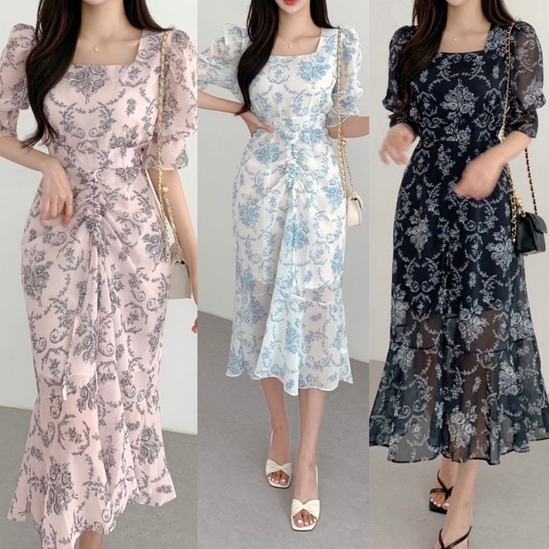 Jual Goli Dress Korean Floral Vintage Summer Holiday Sweet Outdoor ...