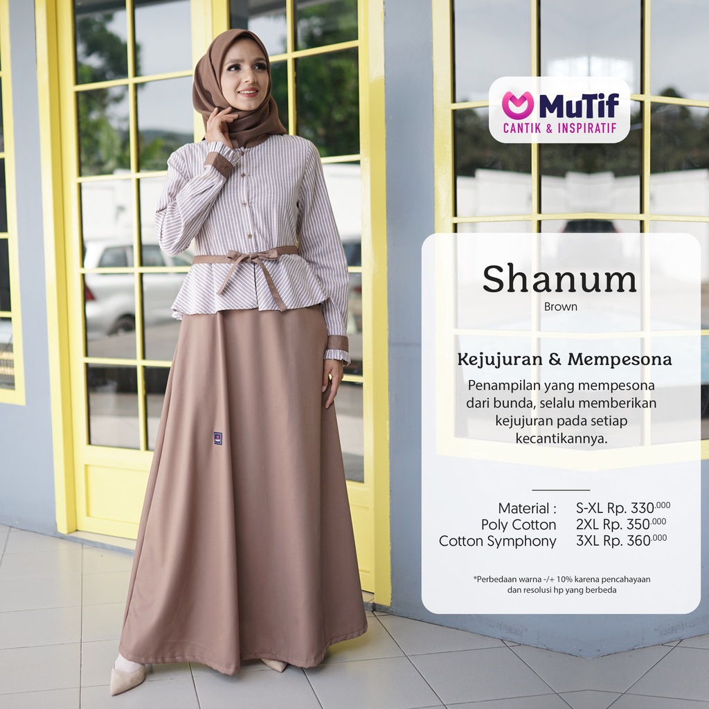 Jual MuTif 100% ORI | Shanum Beaver Brown - Toffee | Gamis Syar'i | Gamis MuTif | Shopee Indonesia