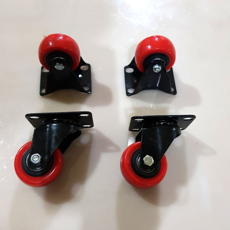 Jual Roda 2 inch pu merah ball bearing 2putar 2mati (harga 4 roda ...