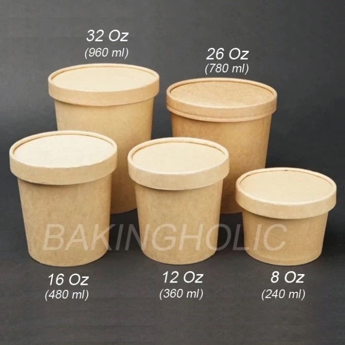 Jual Kraft Paper Bowl / Cup Ice Cream Soup Cup Mangkok Kertas 16 Oz 480 ...