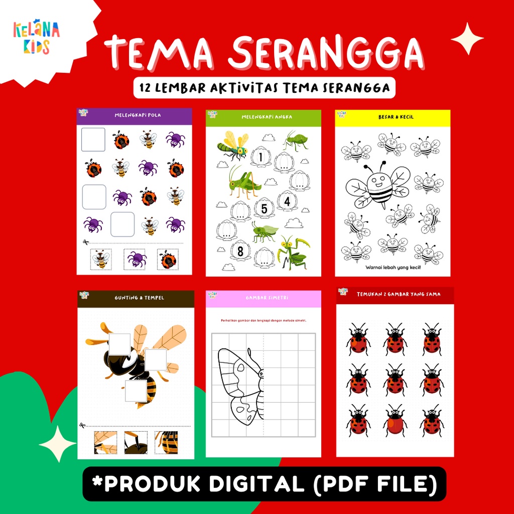 Jual Buku Belajar Anak Aneka Tema Menarik - 60 Lembar Worksheet PAUD TK ...