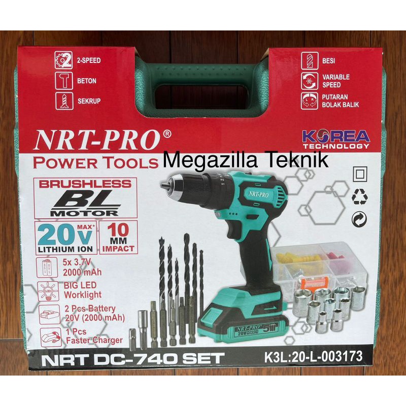 Jual NRT PRO Cordless Hammer NRT 740DC BRUSHLESS 10MM 20V Mesin Bor ...