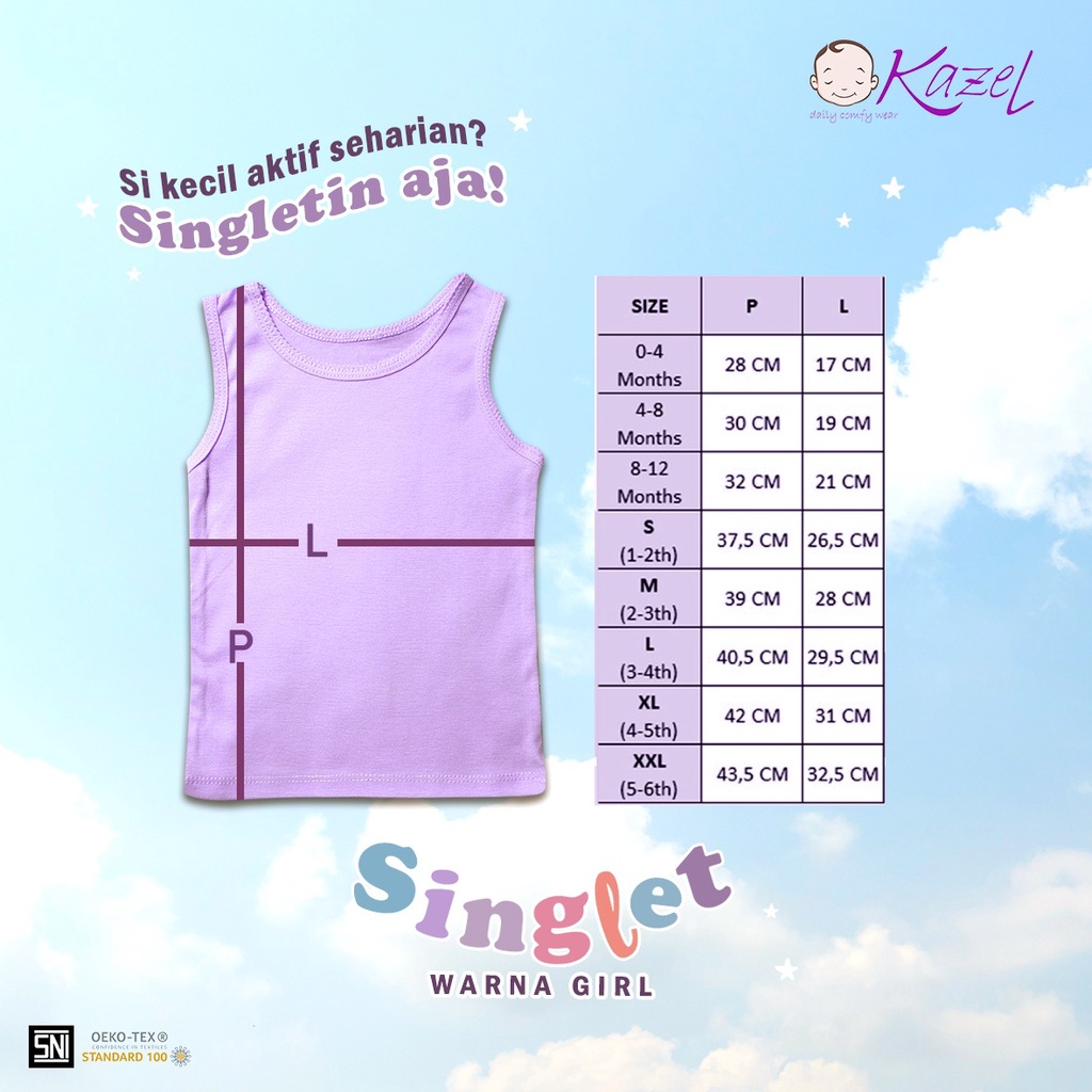 Jual Kazel 3Pc Singlet Putih Adem 0 - 12 Tahun Singlet Warna Putih Anak Kazel x Zebe Half CBKS ...