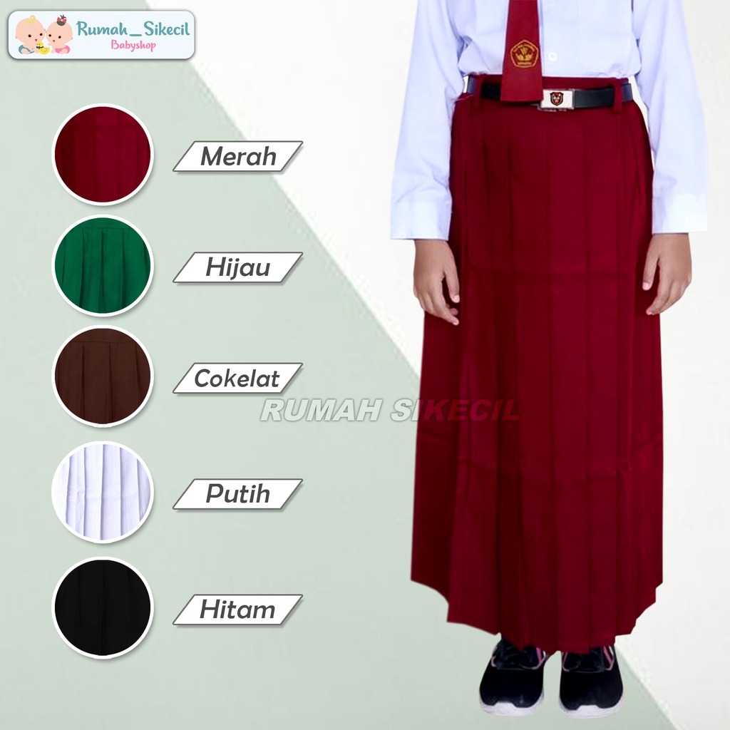 Jual Seragam Sekolah Rok Panjang SD MI / Model Lipit Rempel Warna Merah Putih Hijau Hitam Coklat ...