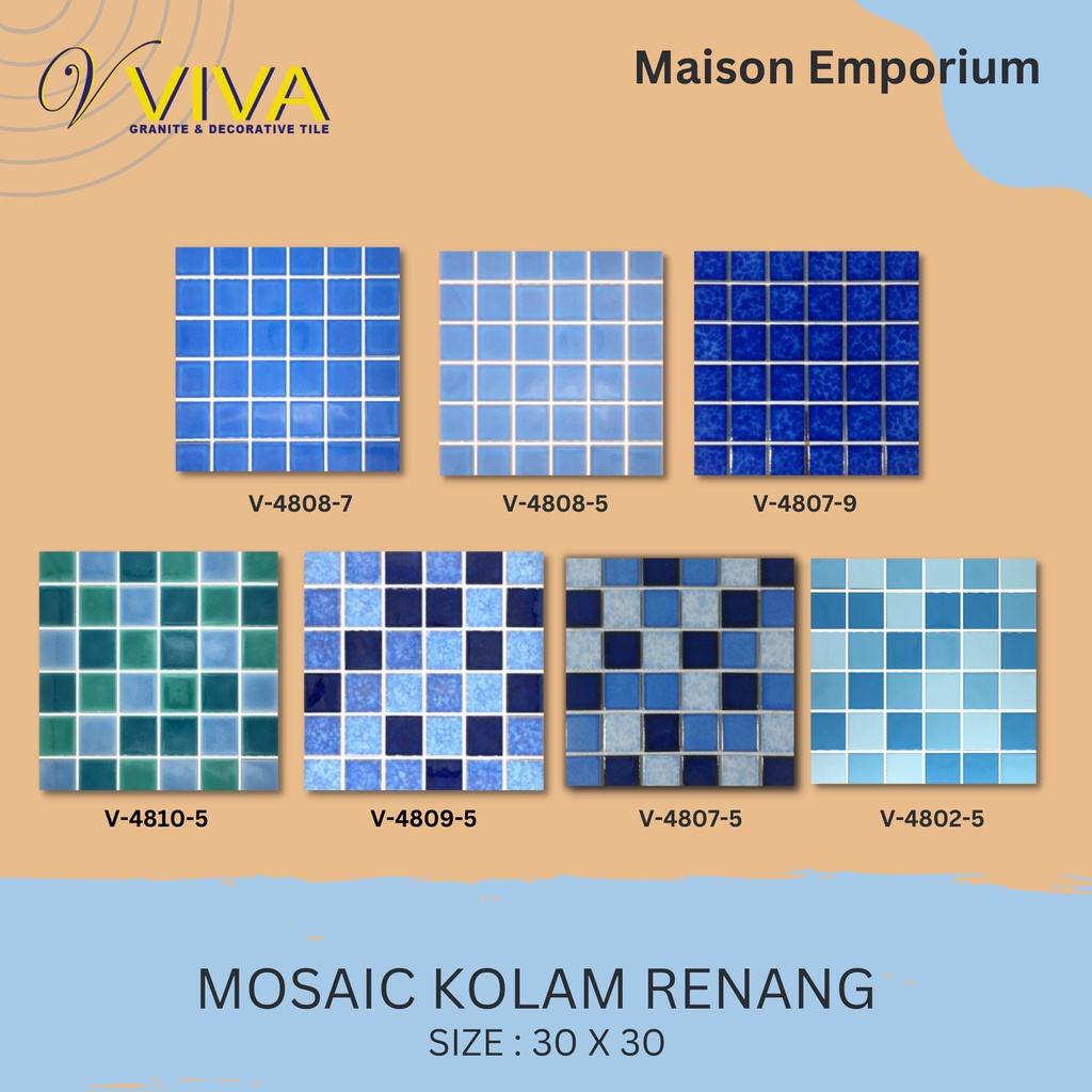 Jual MOSAIC KERAMIK VIVA KOLAM RENANG BLUE GLOSY /mozaic mosaik mozaik ...