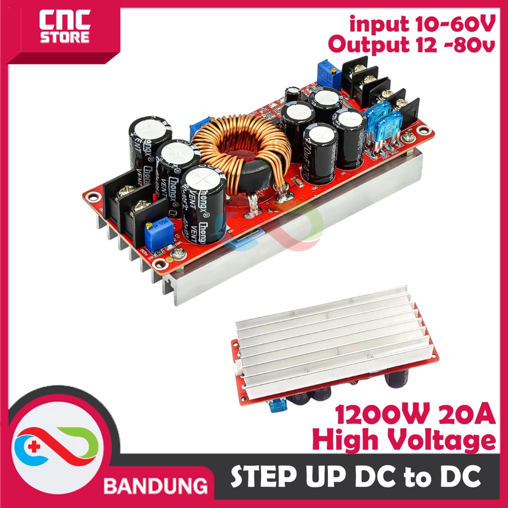 Jual High Power DC DC Step Up 10-60V to 12-80V Boost Converter I 1200W 20A | Shopee Indonesia