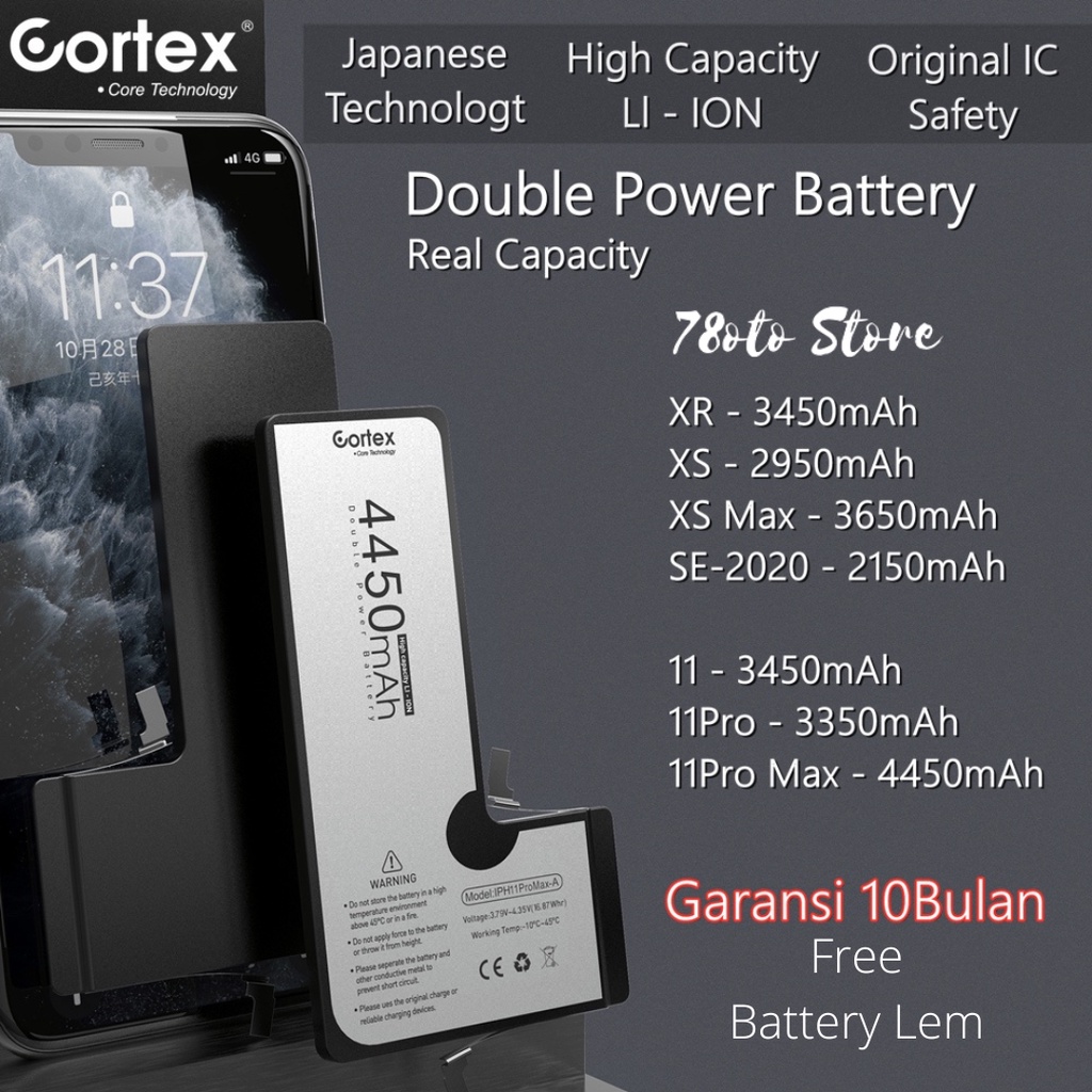 Jual Cortex Double Power Baterai iPhone Battery XR XS XSMax SE2020 11 ...
