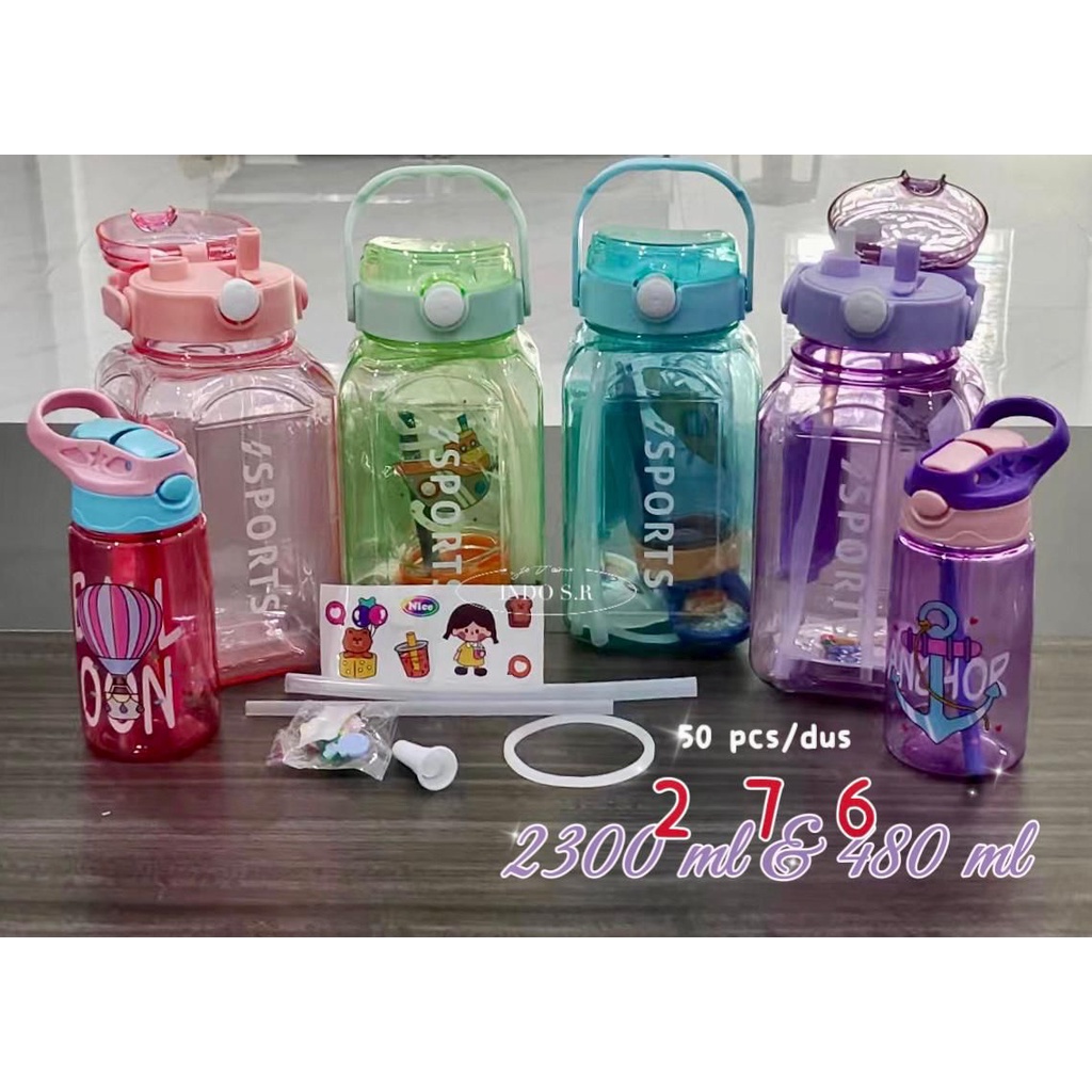 Jual Botol Minum 2IN1 Beranak Viral Botol Minum Ukuran 2300ml & 480ml FREE STIKER 2D & 3D ...