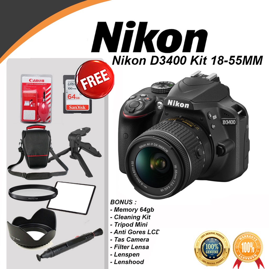 Jual NIKON D3400 KIT 18-55MM VR PAKET BONUS - KAMERA SLR NIKON D3400 ...