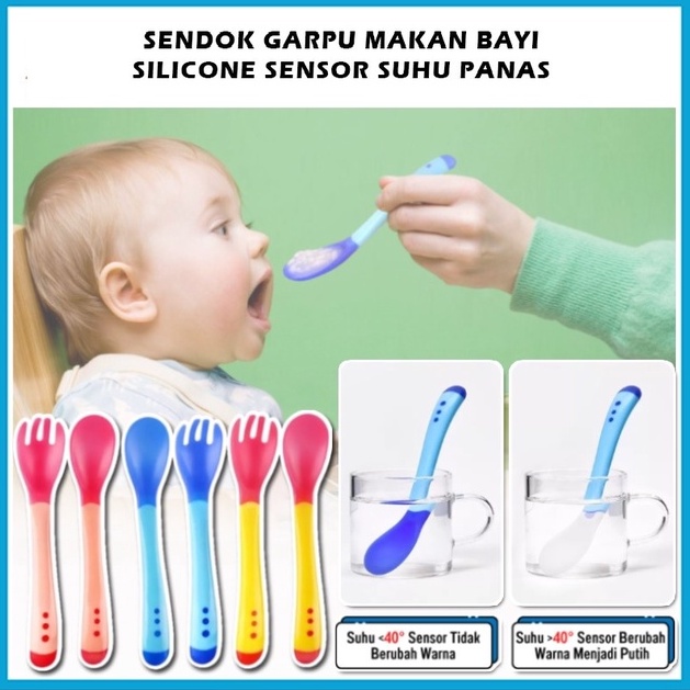 Jual D411 Sendok Garpu Makan Bayi Silicone Peralatan MPASI Sensor Suhu ...